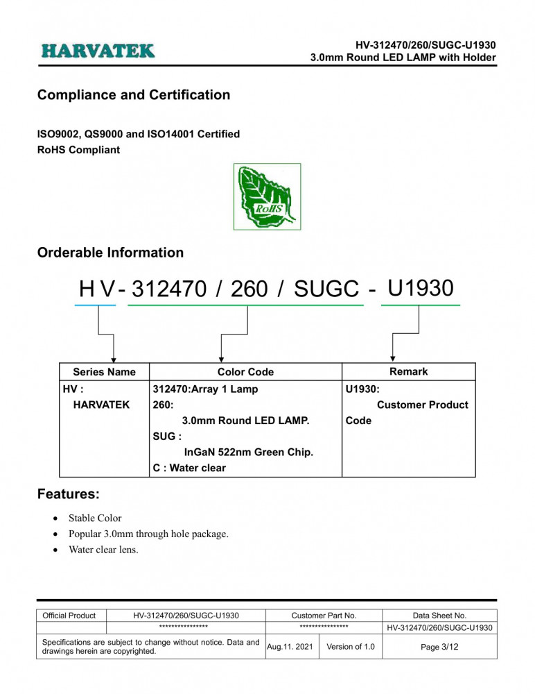 HV-312470/260/SUGC-U1930 datasheet page 3