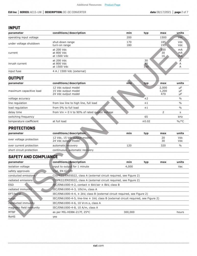 CUI AE15-UW-S15 datasheet page 2
