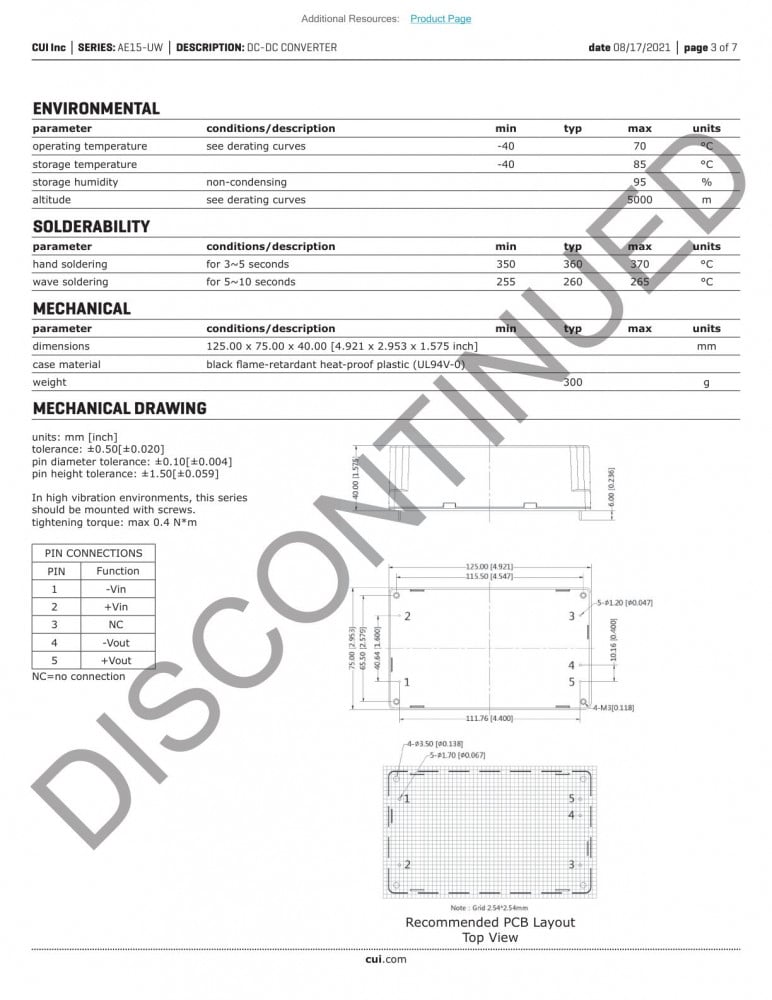 CUI AE15-UW-S15 datasheet page 3