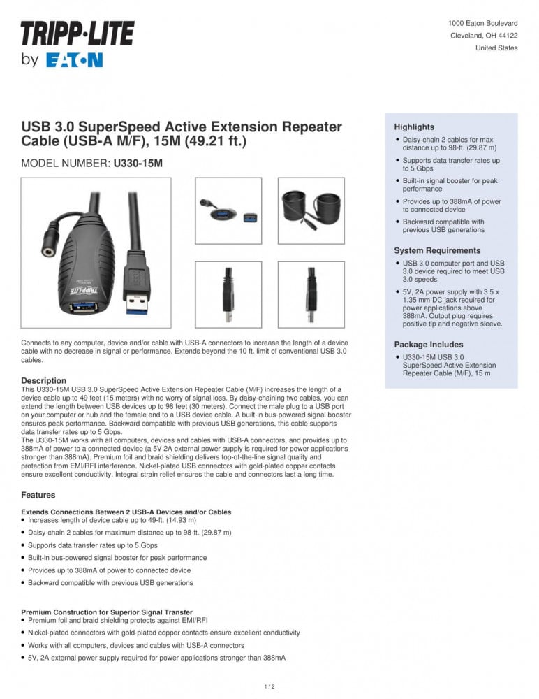 EATON U330-15M technical document page 1