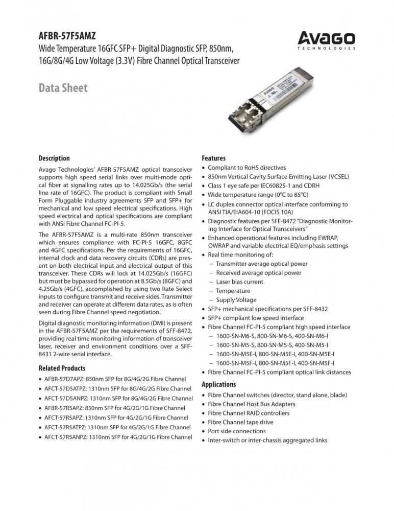 AFBR-57F5AMZ datasheet page 1