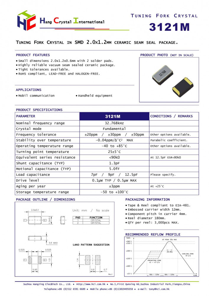 HCI 3121M-32.768DT09LLL technical document page