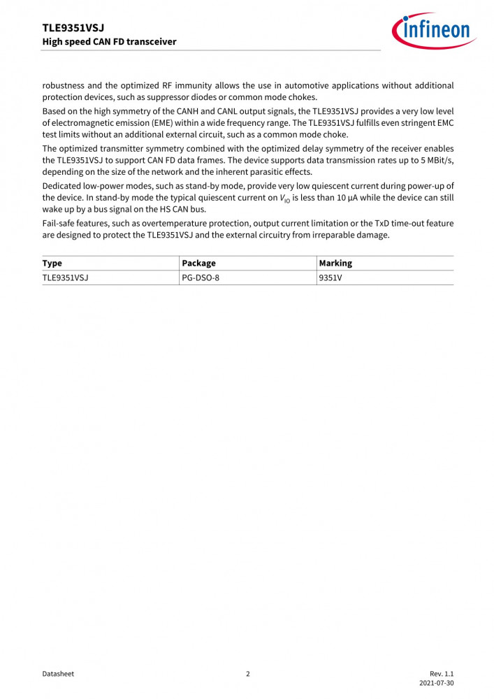 TLE9351VSJ document page 2