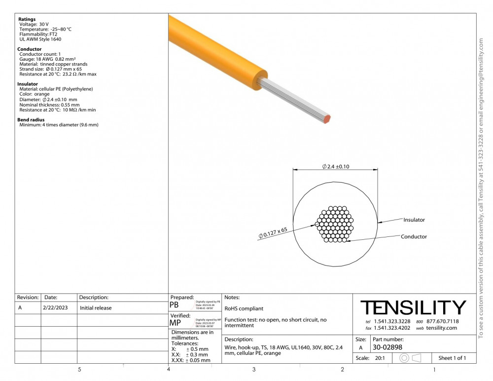 Tensility International 30-02898 product drawing and specification sheet