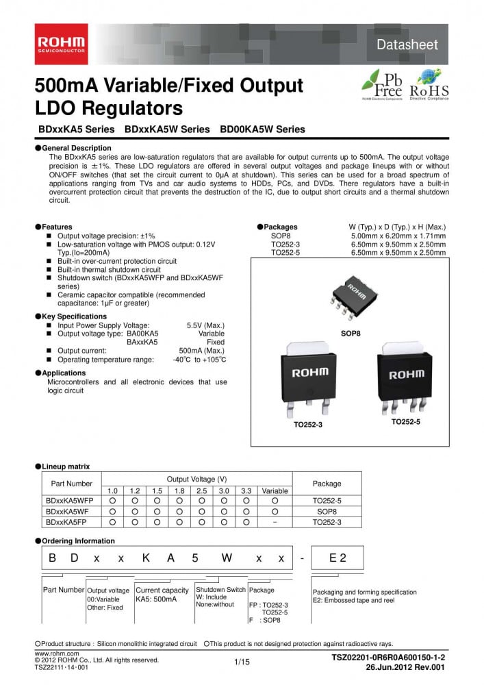 ROHM BD15KA5FP-E2 datasheet page 1
