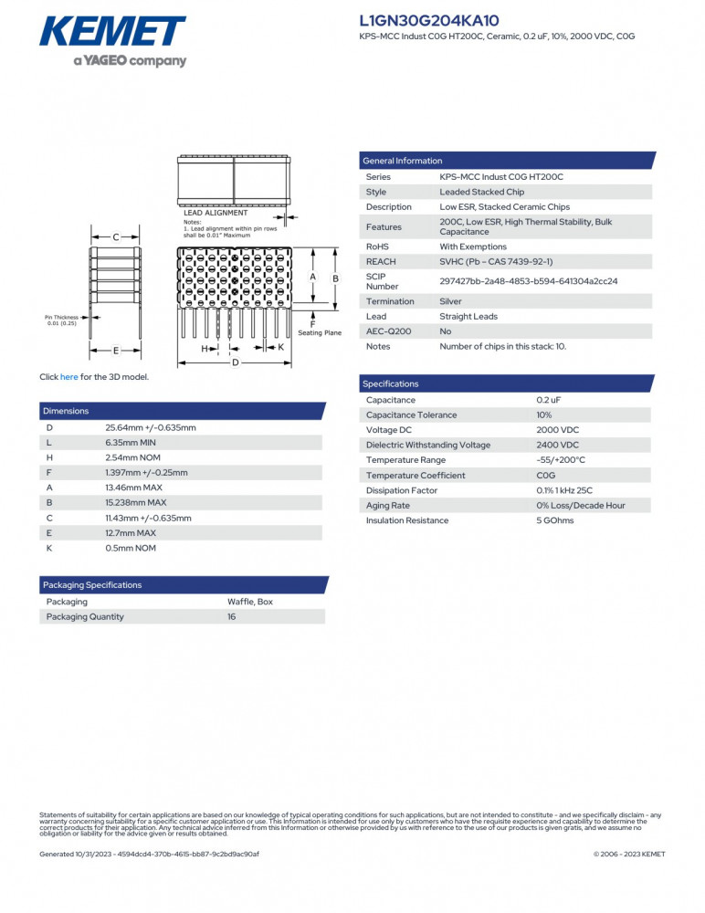 KEMET L1GN30G204KA10 document page 1