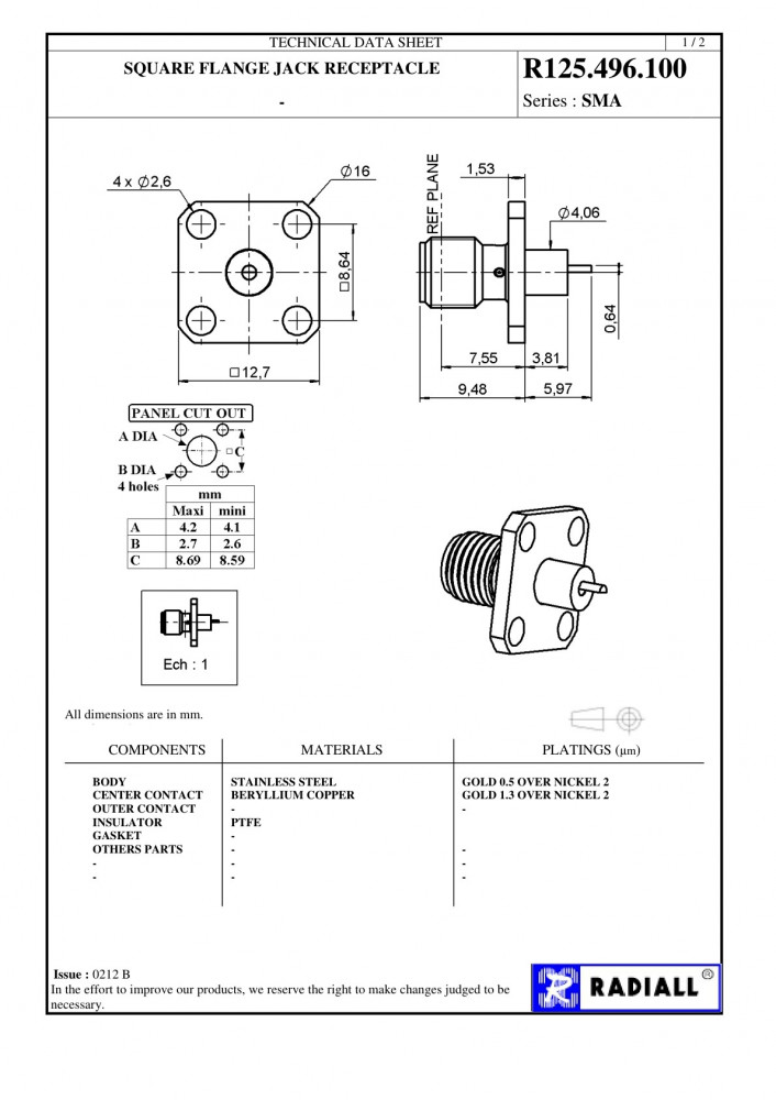 Radiall R125496100 technical datasheet, page 1