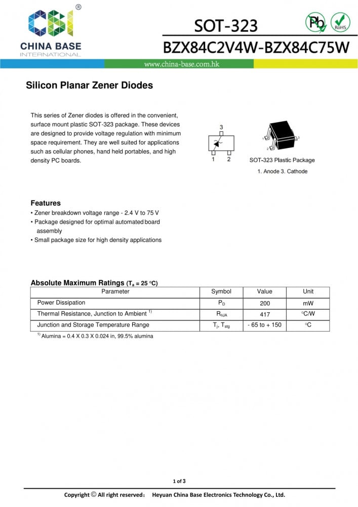 CBI BZX84C6V2W datasheet page 1