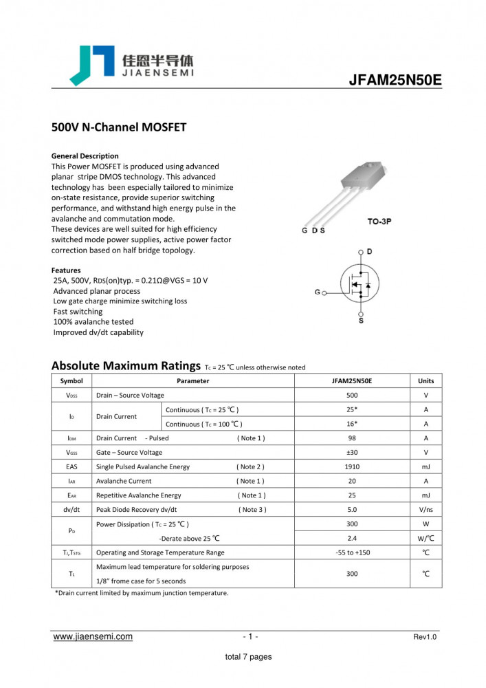 JFAM25N50E datasheet page 1