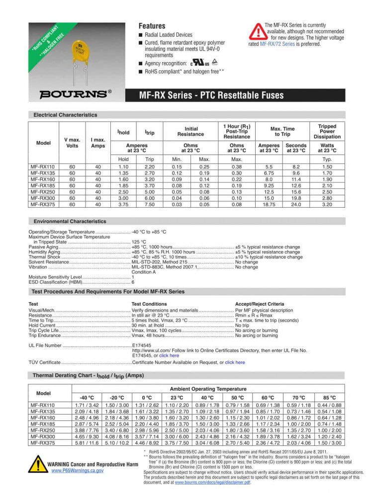BOURNS MF-RX135 datasheet page 1