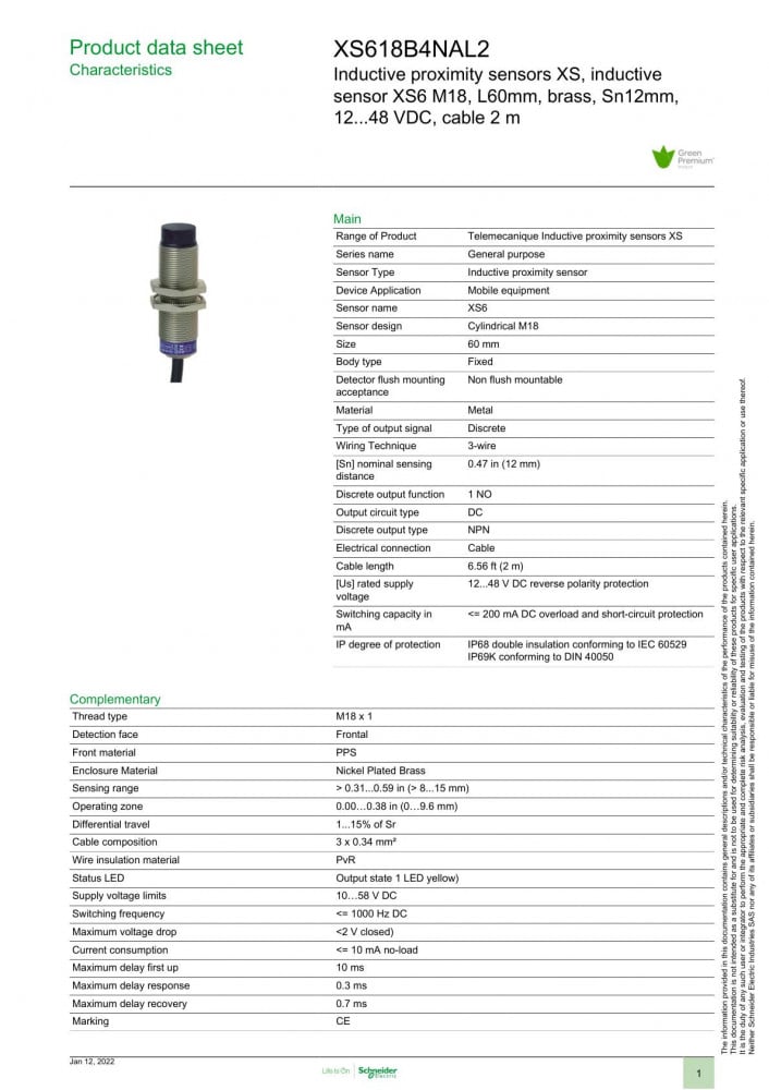 XS618B4NAL2 product documentation page 1