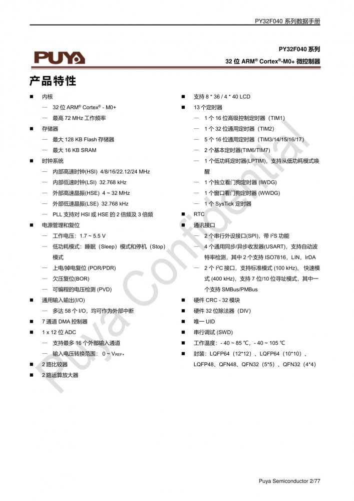 PY32F040 datasheet page 2