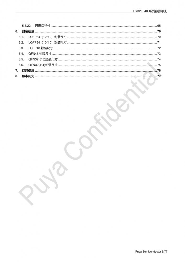 PY32F040 datasheet page 5