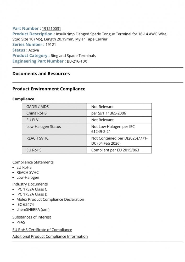 MOLEX 191210031 product document image 1