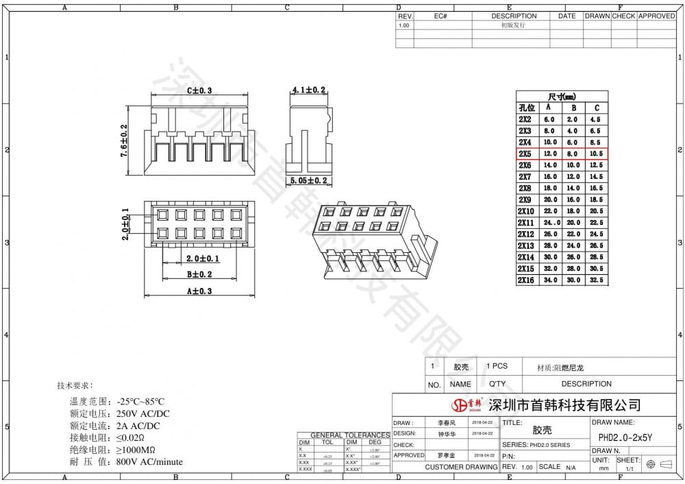 PHD2.0-2x5Y specification page 1