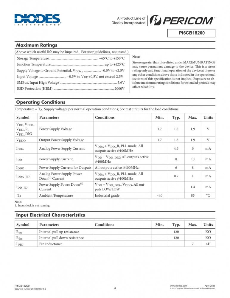 PI6CB18200ZDIEX datasheet page 4