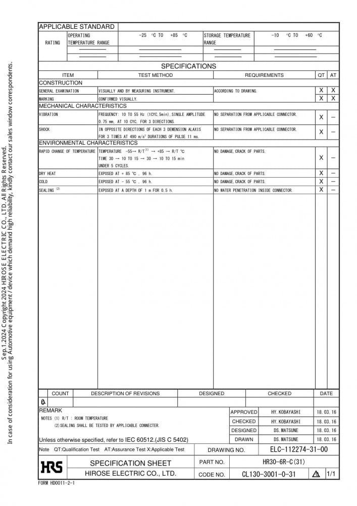 HRS HR30-6R-C(31) specification sheet