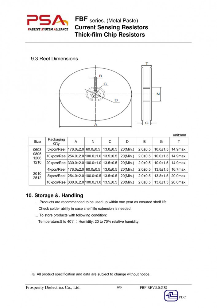 PSA FBF datasheet page 10