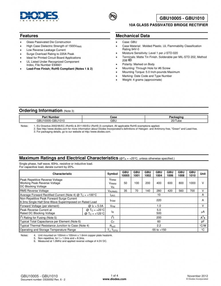 GBU1008 datasheet page 1