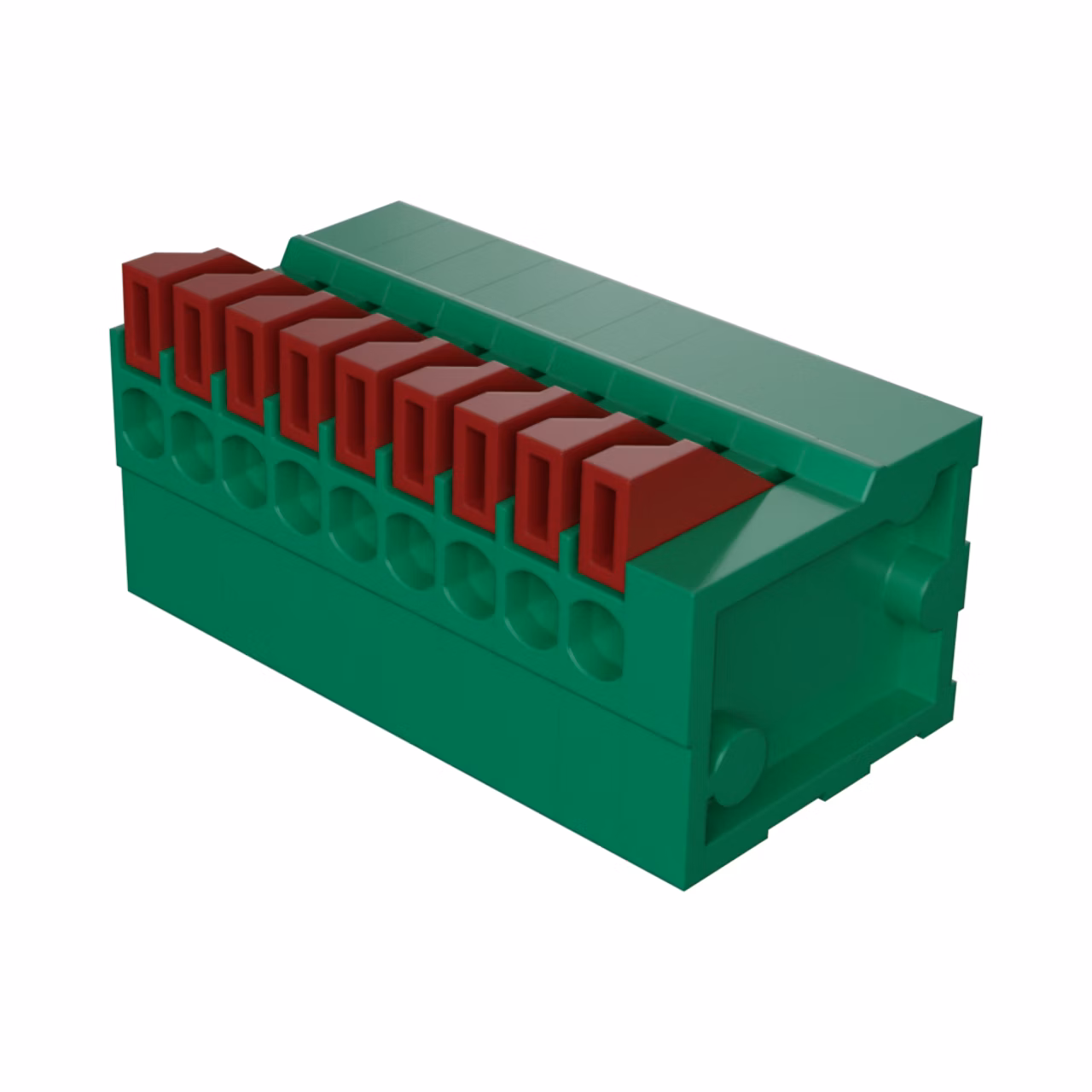 2.54mm Pitch, Eurostyle Fixed-Mount Push-Button Terminal Block, Horizontal, 6A, 26-18 AWG, Green, 9 Circuits for sale