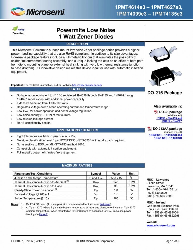 1PMT4135E3/TR7 datasheet page 1