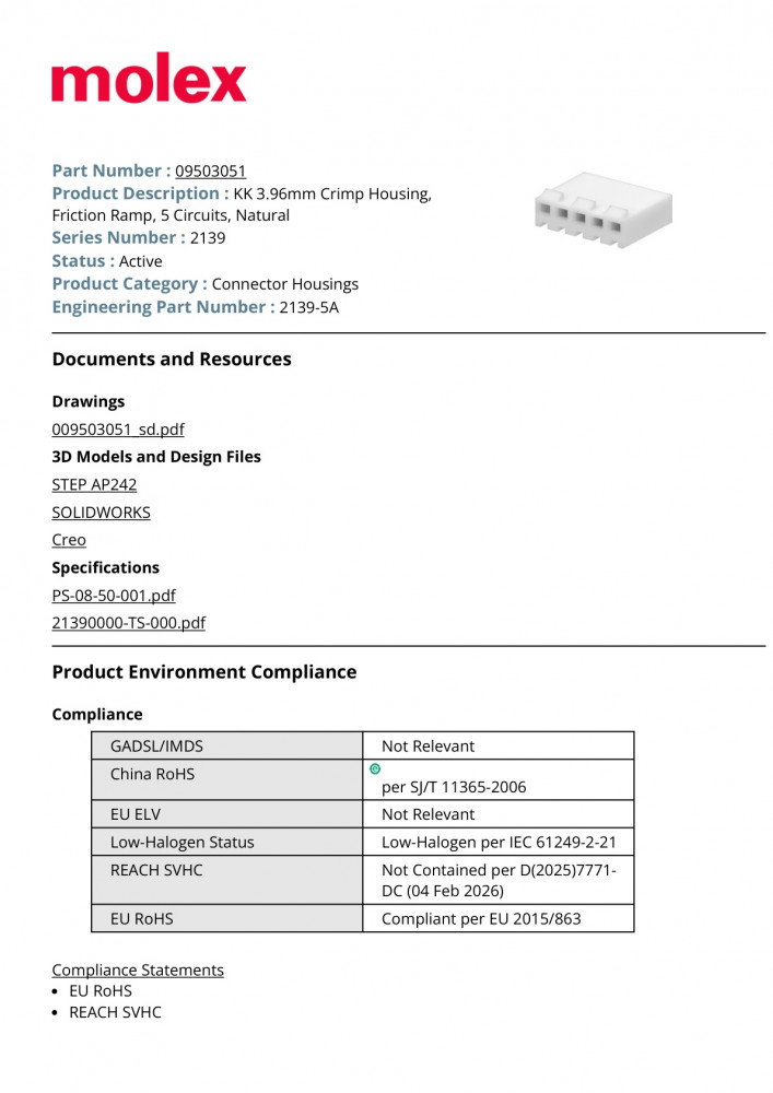 Molex KK 396 product specification page 1