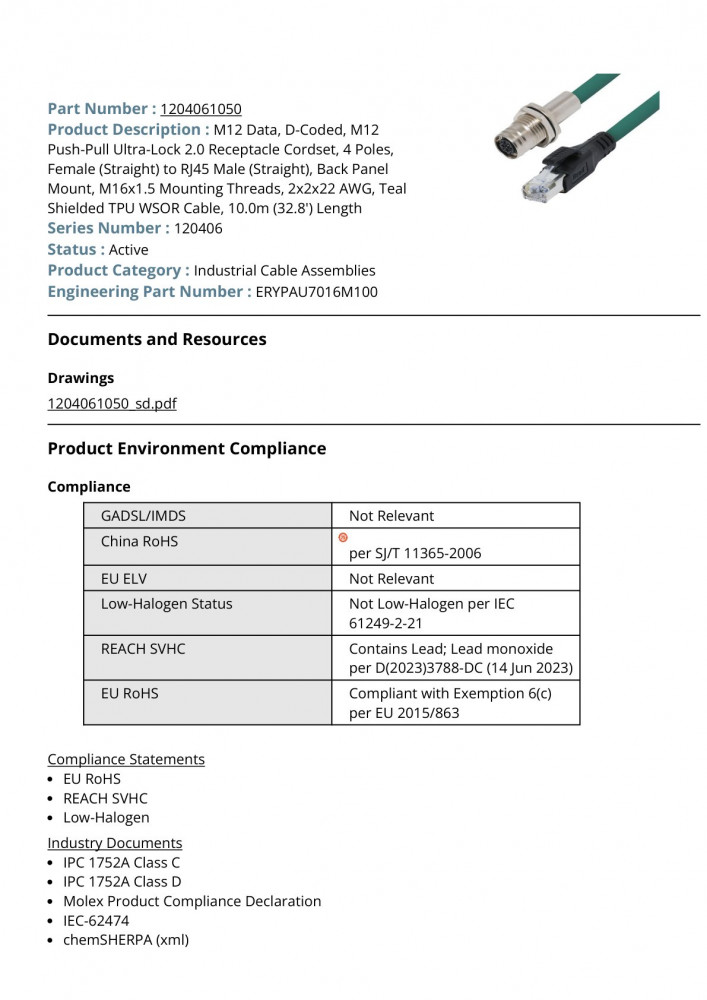 MOLEX product drawing page 1 for the 120406 series