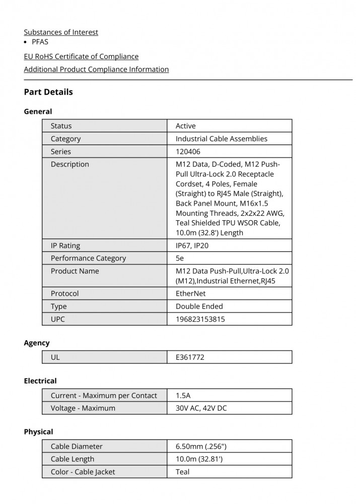 MOLEX product drawing page 2, wiring information