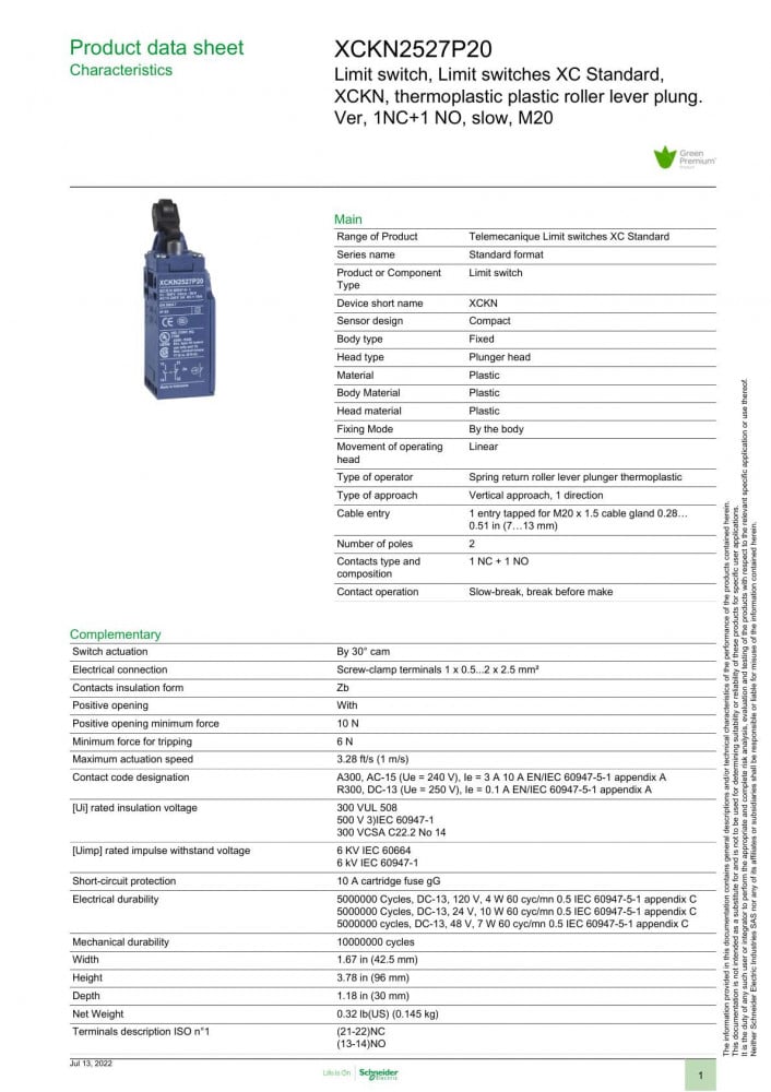 XCKN2527P20 technical document page 1