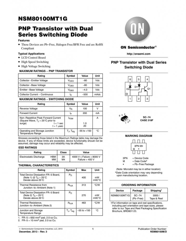 NSM80100MT1G technical document page 1
