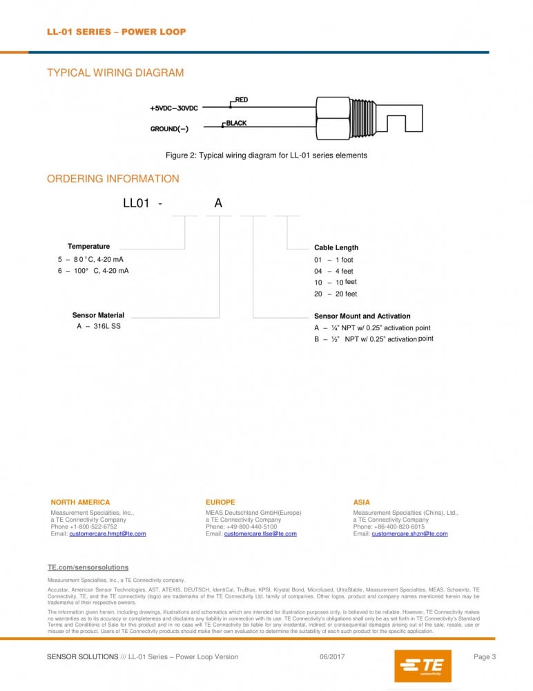 LL-01 series ordering and manufacturer information