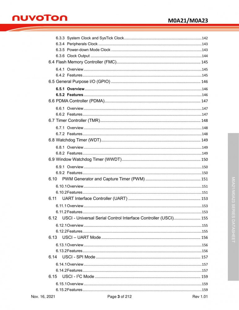 Nuvoton M0A21 M0A23 datasheet page 3