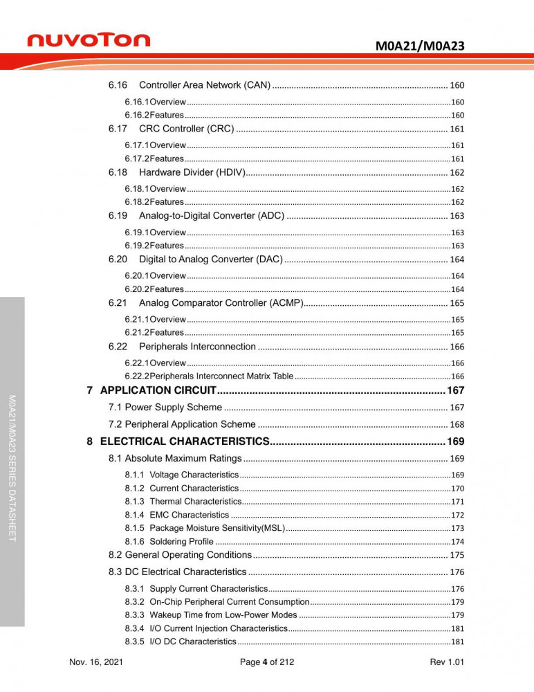 Nuvoton M0A21 M0A23 datasheet page 4