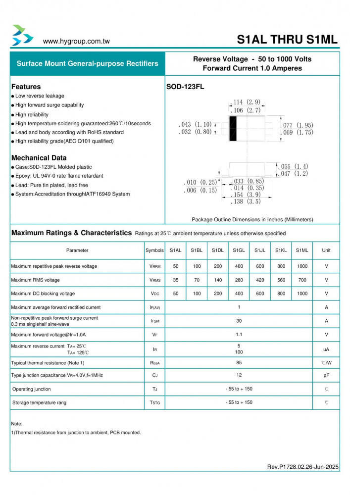 S1GL datasheet page 1