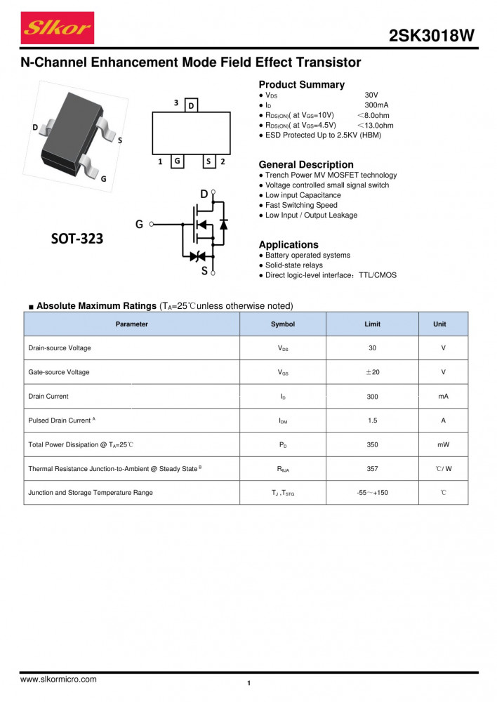 2SK3018W datasheet page 1