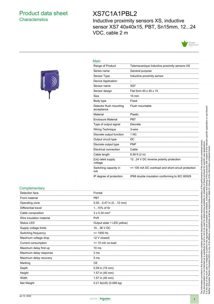 XS7C1A1PBL2 technical document page 1