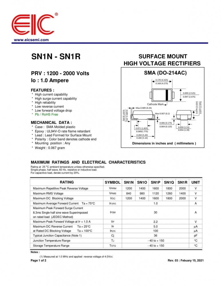EIC SN1P datasheet page 1