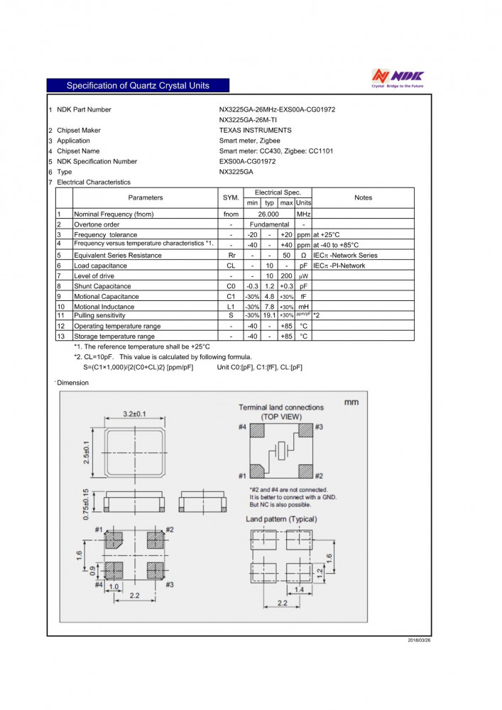 NDK NX3225GA specification page