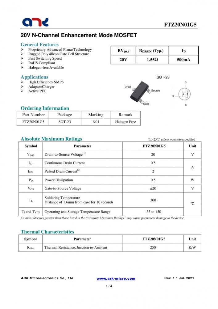 FTZ20N01G5 datasheet page 1