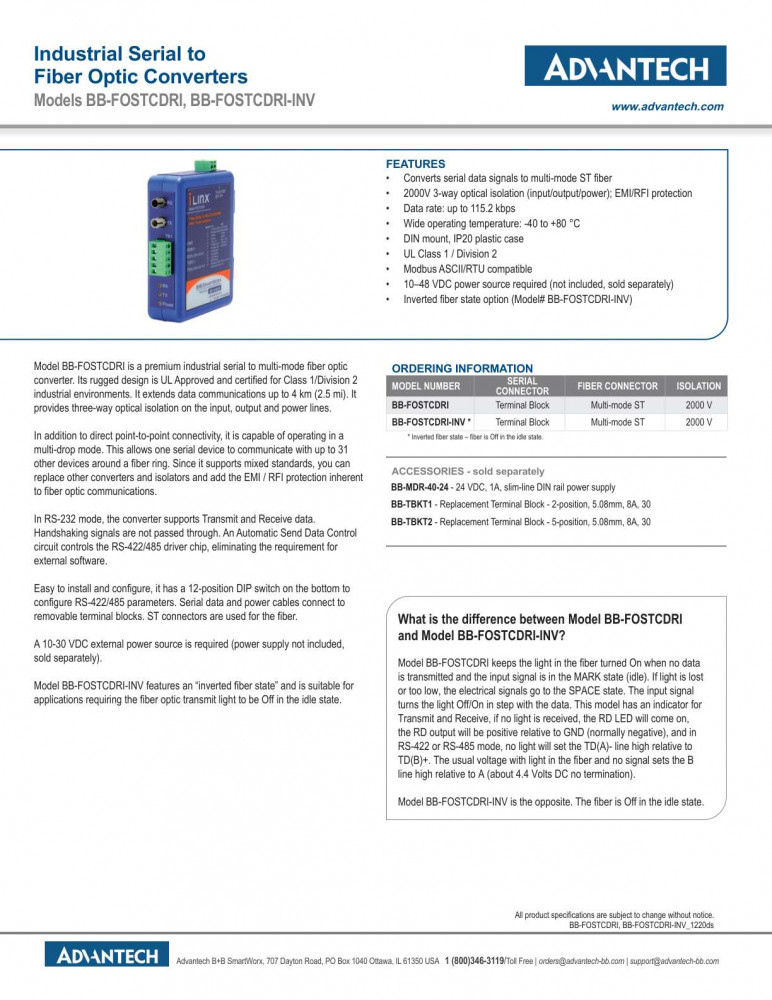 BB-FOSTCDRI-INV product documentation page 1