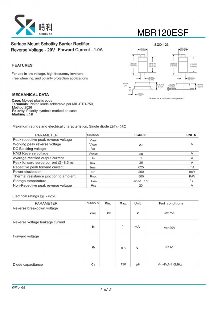 MBR120ESF datasheet page 1