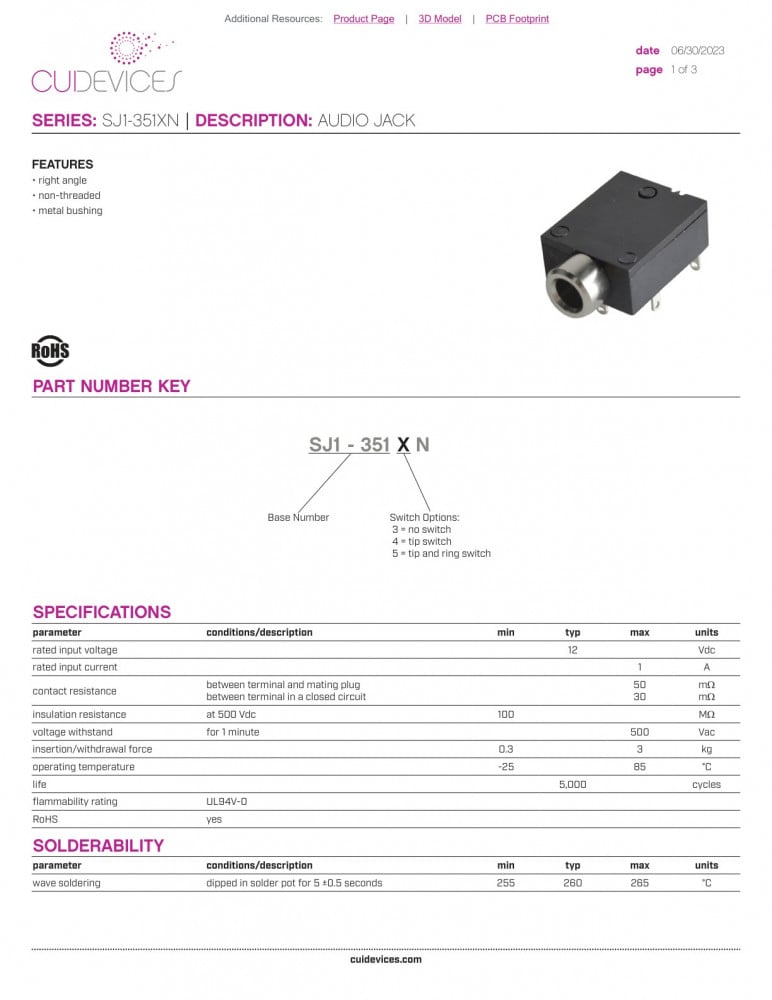 CUI SJ1-3515N datasheet page 1