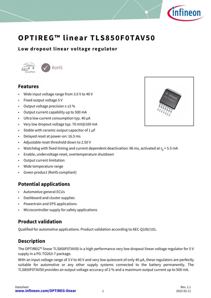 TLS850F0TAV50 datasheet page 1