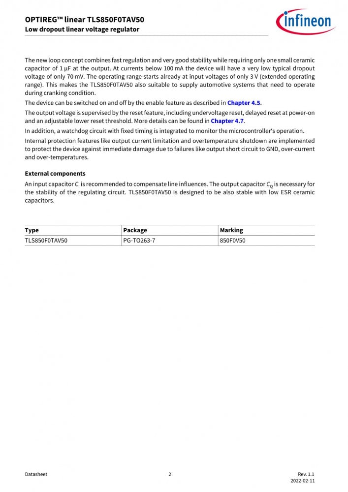 TLS850F0TAV50 datasheet page 2