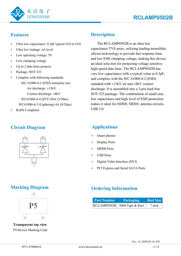 RCLAMP0502B datasheet page 1