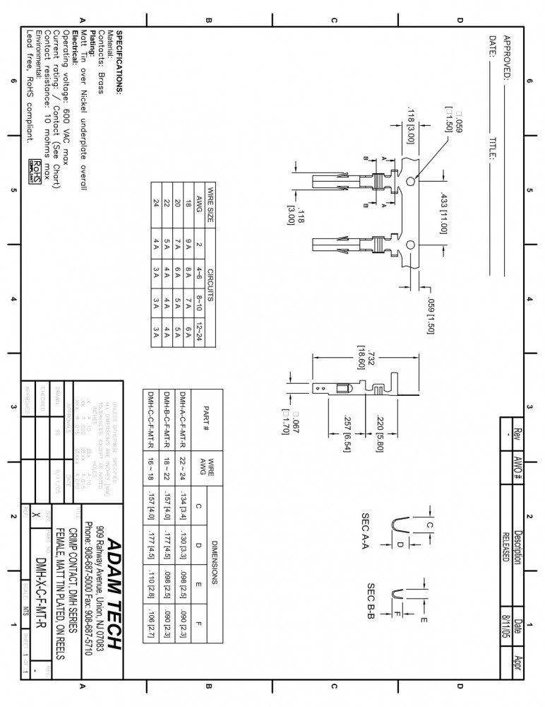 ADAM TECH DMH series crimp contact drawing preview