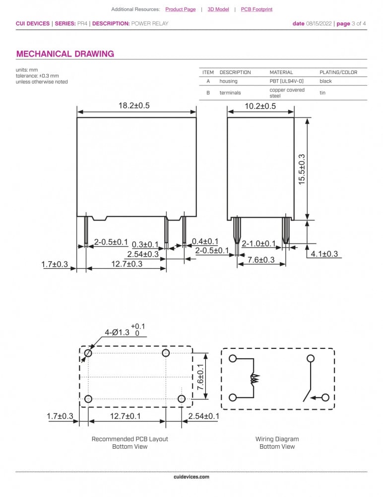 CUI PR4 relay datasheet page 3
