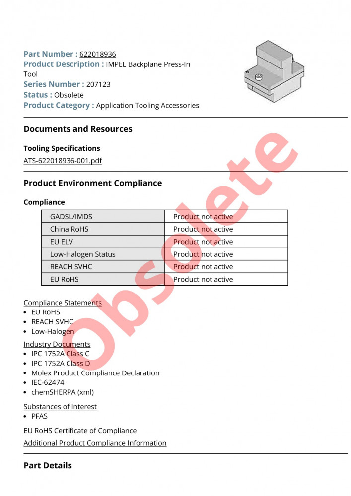 Tooling specification document image, page 1