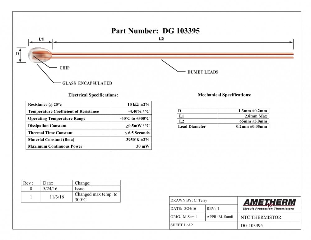 Ametherm DG103395 datasheet page 1