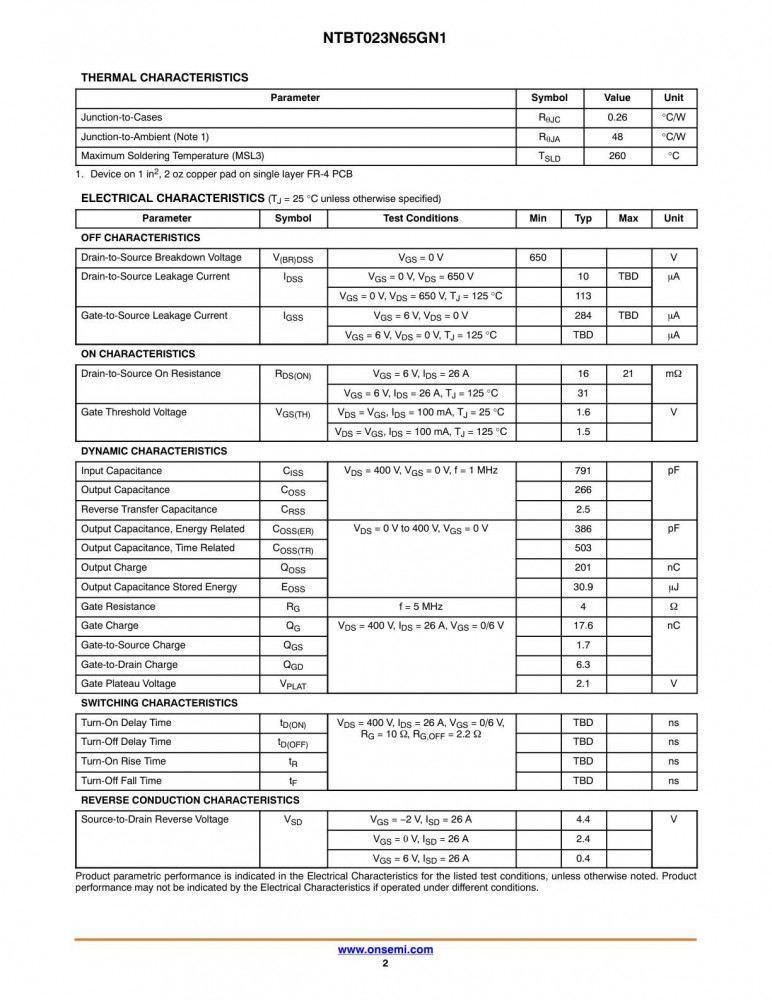 NTBT023N65GN1 document preview, page 2